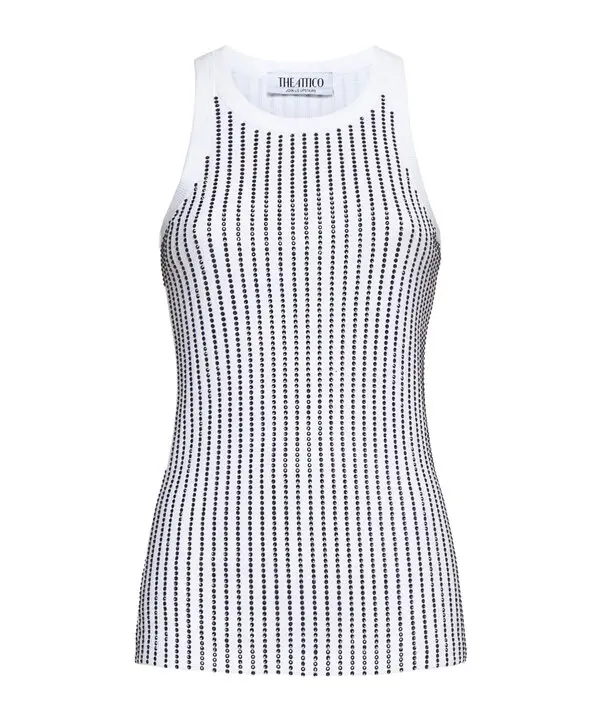 Attico Embellished Ribbed Sleeveless Tank Top - White