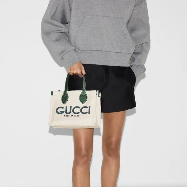 Gucci Logo Print Canvas Tote Bag