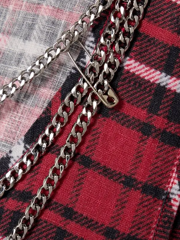 R13 Plaid Sleeveless Chain Embellished Midi Dress