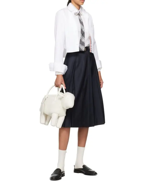 Thom Browne Button-up Cotton Shirt With Floral Intarsia - White