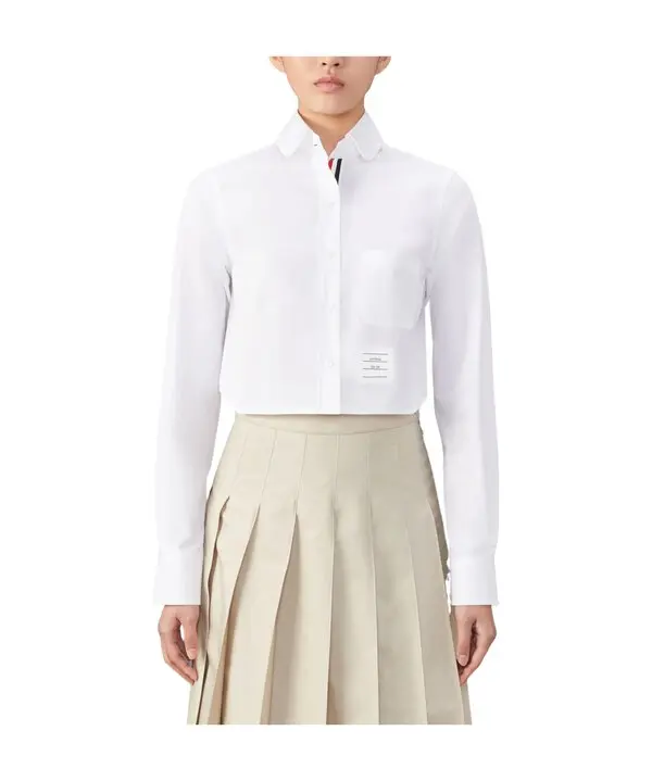Thom Browne Button-up Cotton Shirt With Floral Intarsia