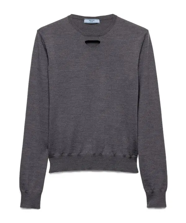 Prada Cut-out Detailed Crewneck Jumper - Grey