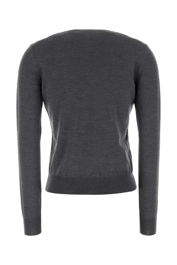 Prada Cut-out Detailed Crewneck Jumper - Grey