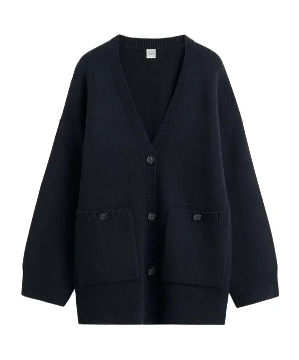 TOTEME Longline Cardigan With Trimmed Pockets - Navy Blue