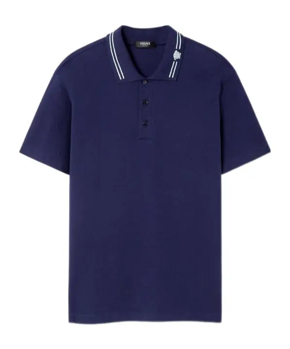 Versace Medusa-embroidered Short-sleeved Polo Shirt - Blue