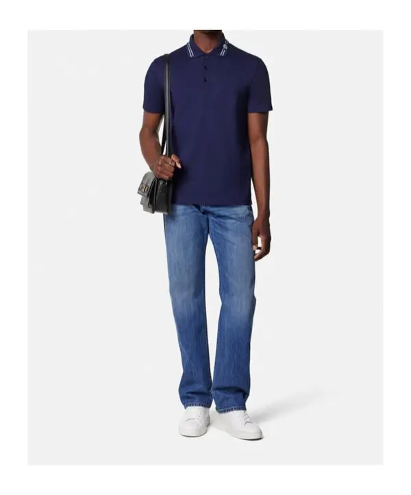 Versace Medusa-embroidered Short-sleeved Polo Shirt - Blue