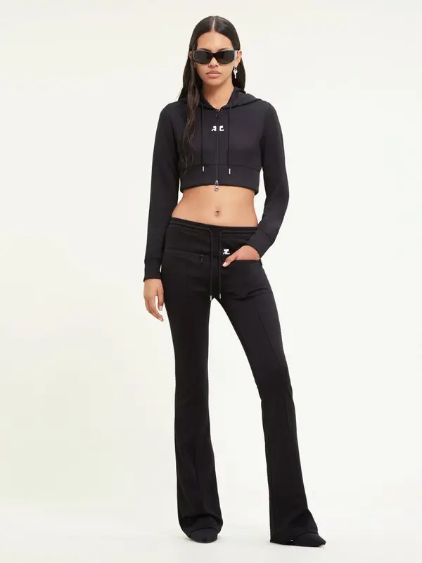 COURREGES Cropped Zipped Hoodie With Embroidered Logo
