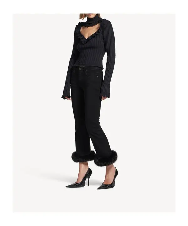 Balenciaga Heart Cut-out Ruffled Turtleneck Fine Knit Top
