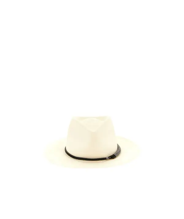 Brunello Cucinelli Embellished Woven Raffia Fedora Hat - Beige