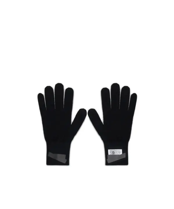 MAISON MARGIELA Knitted Gloves With Number Motif - Black