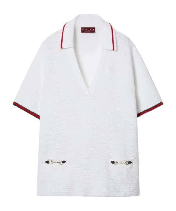 Gucci Web-stripe Trim Crochet Top With Leather Details - Ivory