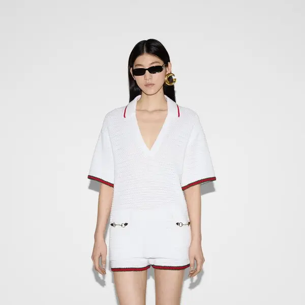 Gucci Web-stripe Trim Crochet Top With Leather Details