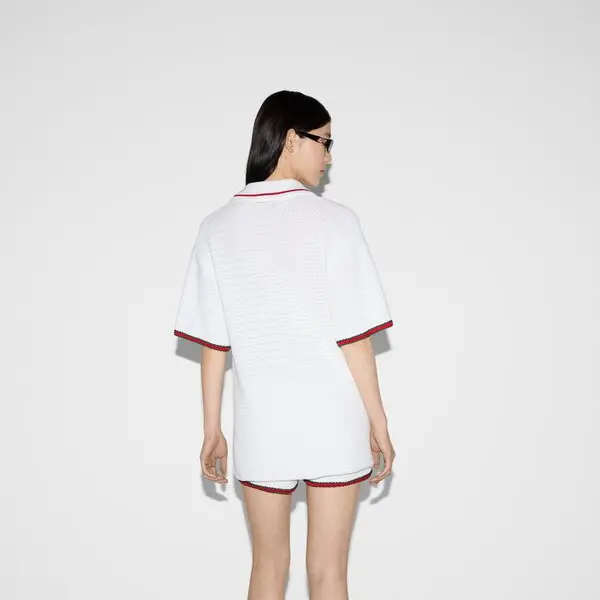 Gucci Web-stripe Trim Crochet Top With Leather Details