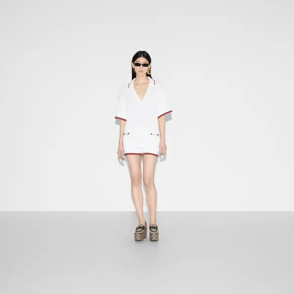 Gucci Web-stripe Trim Crochet Top With Leather Details