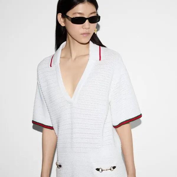Gucci Web-stripe Trim Crochet Top With Leather Details