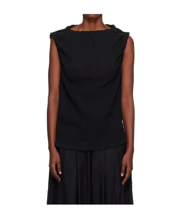 BASERANGE Sleeveless Boatneck Top With Smocked Detailing