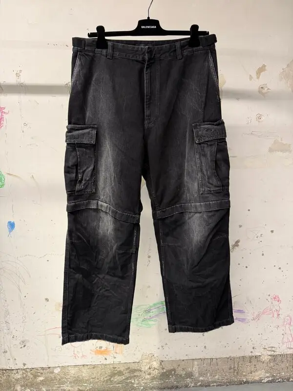 Balenciaga Logo Embroidered Wide-leg Cargo Jeans