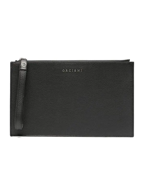 ORTIGNI Logo-lettering Leather Clutch - Black