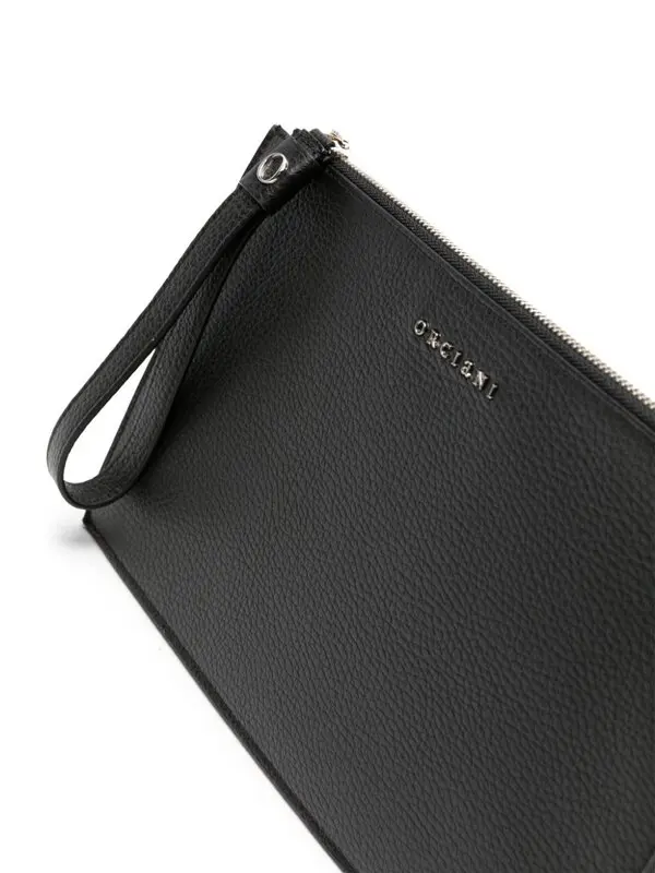 Orciani Hammered Leather Clutch With Embossed Logo - Black