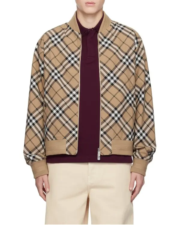 Burberry Checked Zip-up Harrington Jacket - Brown