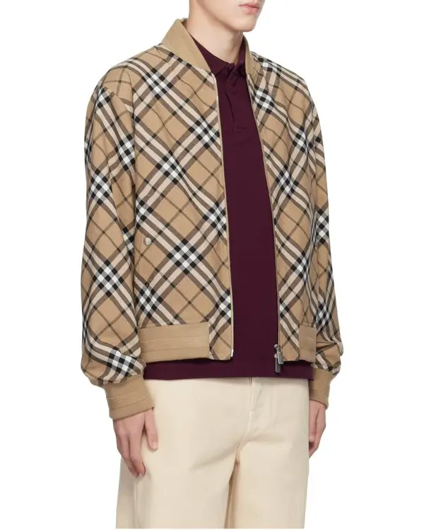 Burberry Checked Zip-up Harrington Jacket - Brown