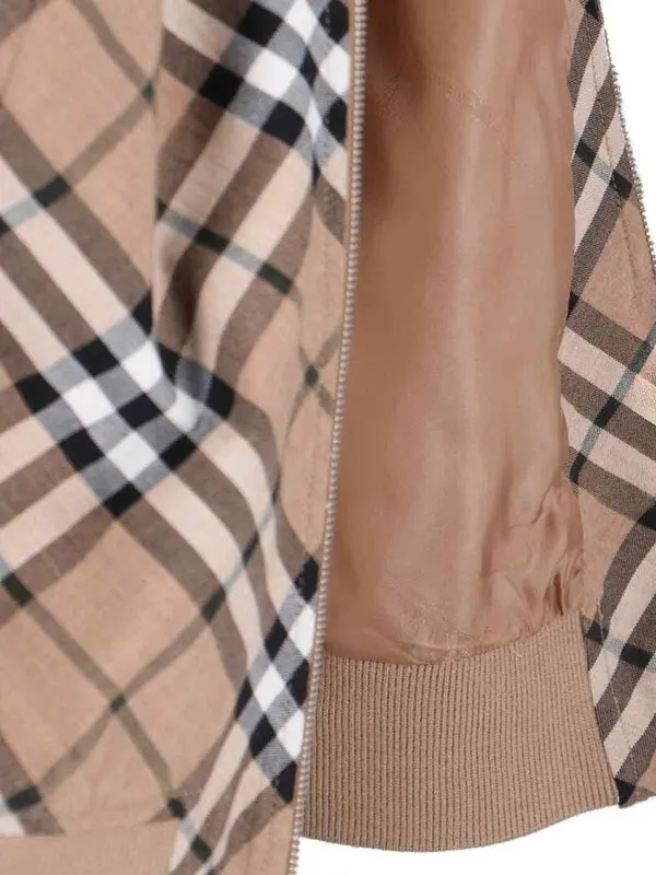 Burberry Checked Zip-up Harrington Jacket - Brown