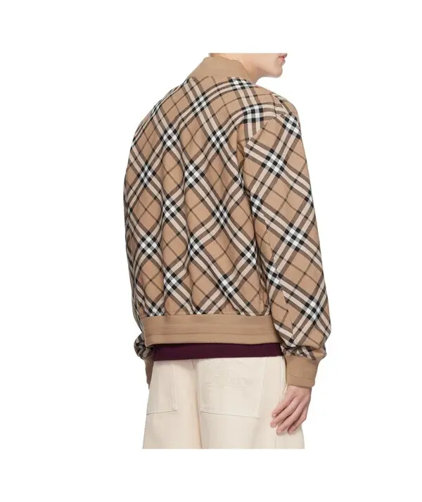 Burberry Checked Zip-up Harrington Jacket - Brown