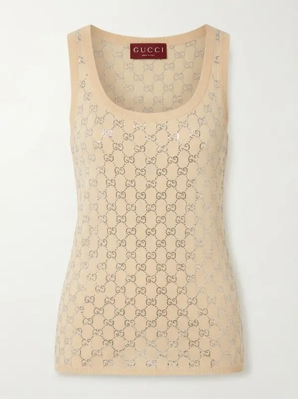 Gucci Monogrammed Embellished Tank Top - Light Pink