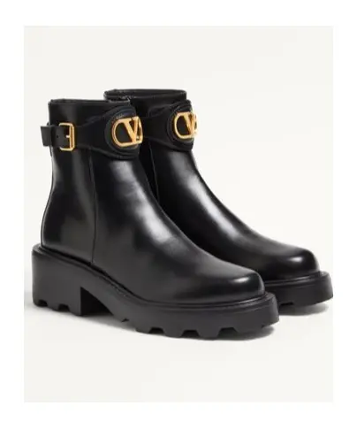 Valentino Garavani Logo Plaque Buckle Detailed Ankle Boots