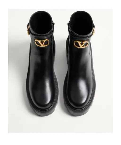 Valentino Garavani Logo Plaque Buckle Detailed Ankle Boots
