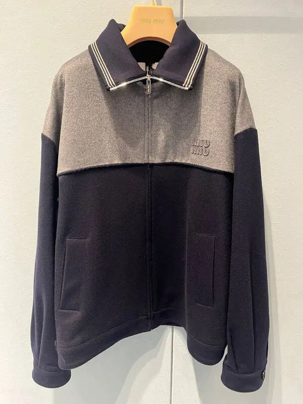 Miu Miu Two-toned Zip-up Jacket - Black