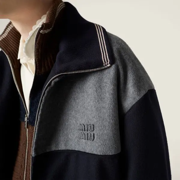 Miu Miu Two-toned Zip-up Jacket - Black