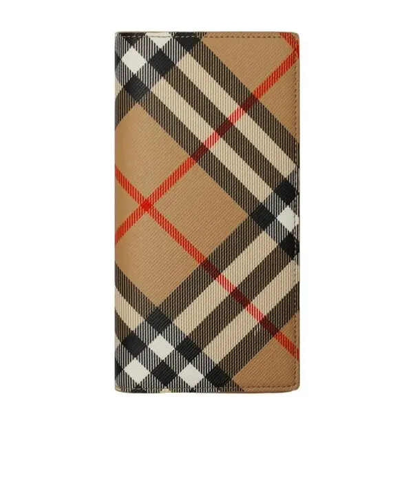 Burberry Check Printed Bi-fold Wallet - Sand-colored
