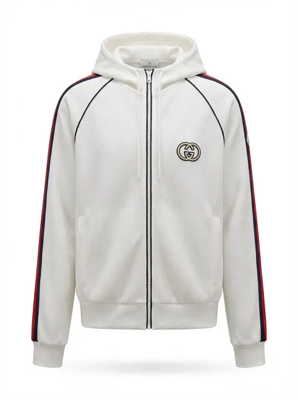 Gucci Hooded Long-sleeved Zip-up Hoodie With Monogram Detail - Gray