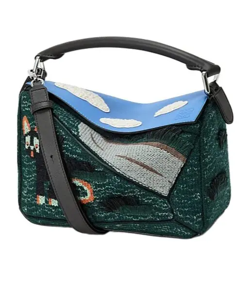 Loewe Petit Puzzle Futurist Cat Embroidered Jacquard And Calfskin Bag