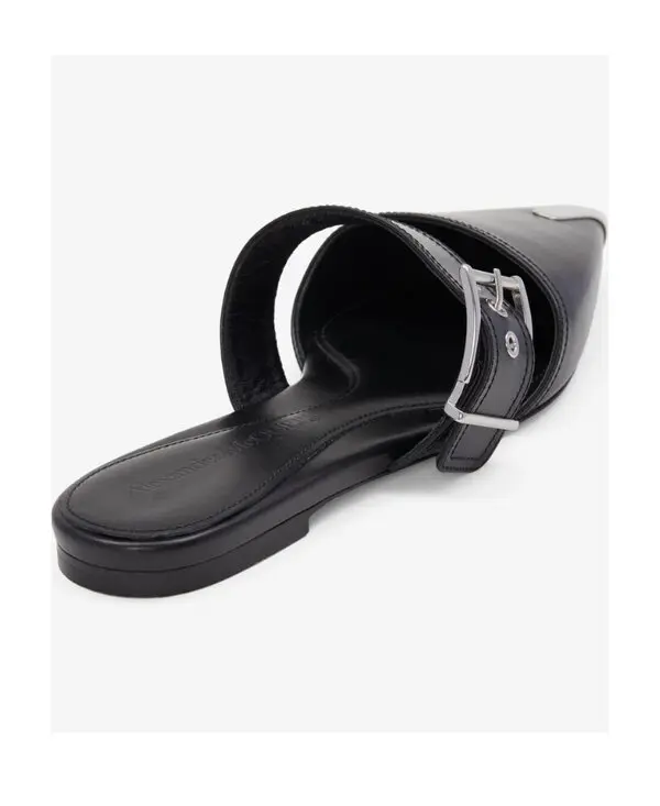 Alexander McQueen Punk Flat Mules With Silver Tone Toe - Black