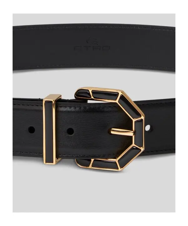 Etro Leather Belt With Geometric Buckle