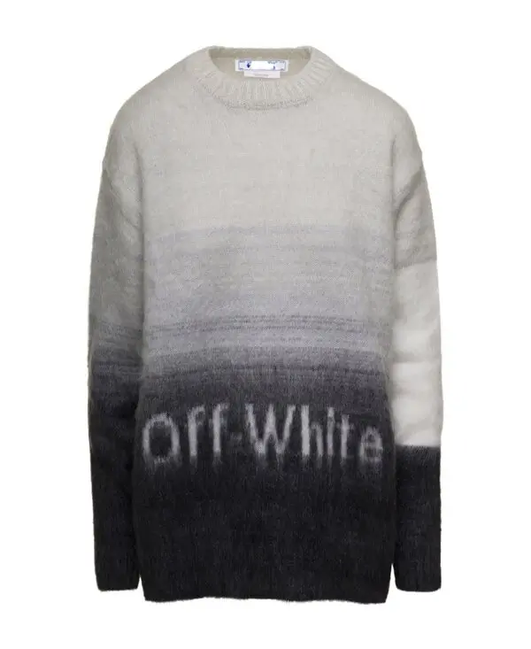 Off-White Intarsia-logo Crew-neck Jumper - Gray