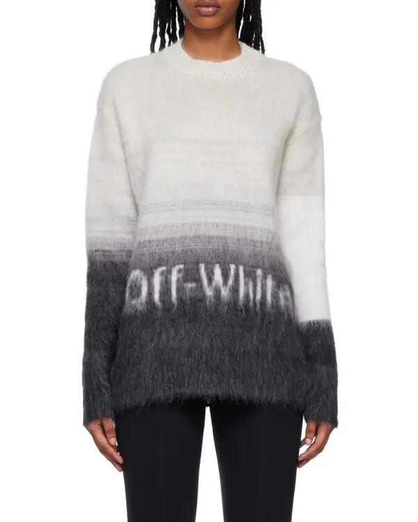 Off-White Intarsia-logo Crew-neck Jumper - Gray