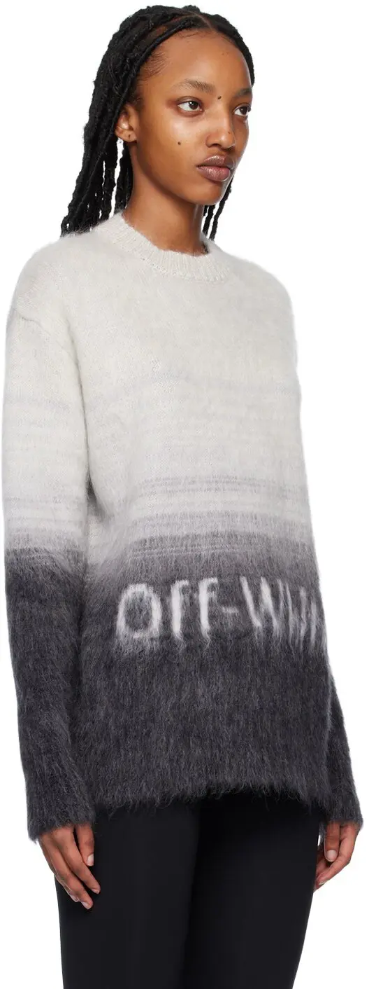 Off-White Intarsia-logo Crew-neck Jumper - Gray