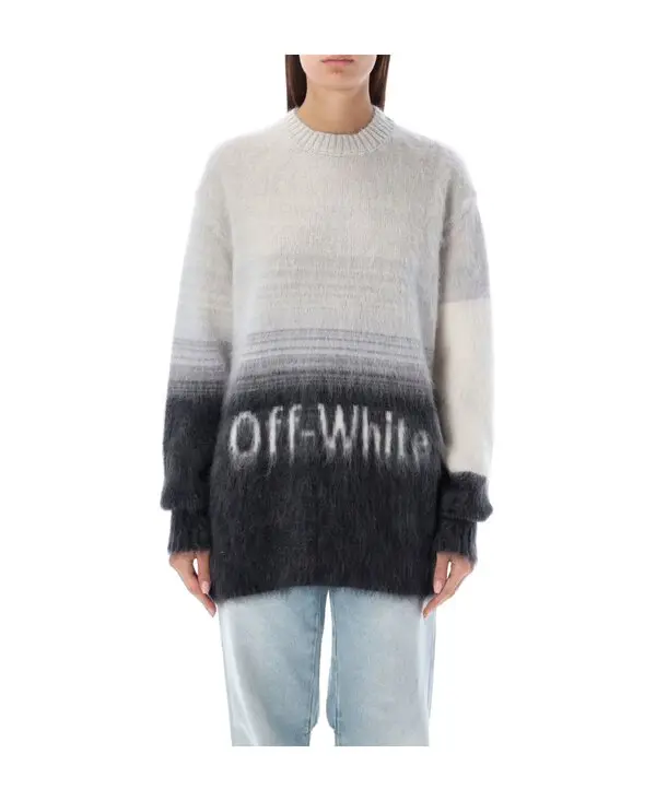 Off-White Intarsia-logo Crew-neck Jumper - Gray