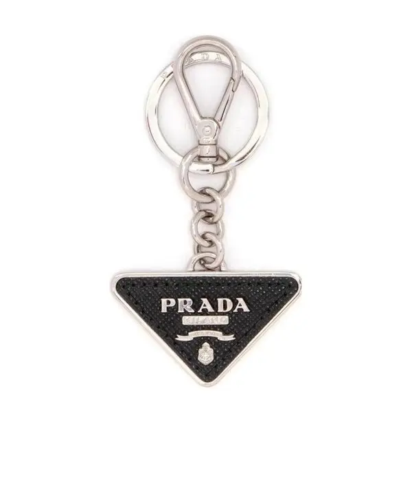 Prada Triangle Logo Plaque Keyring - Black