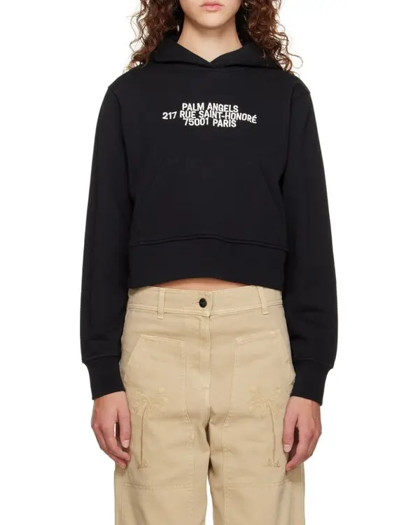 Palm Angels Logo Detailed Cropped Hoodie