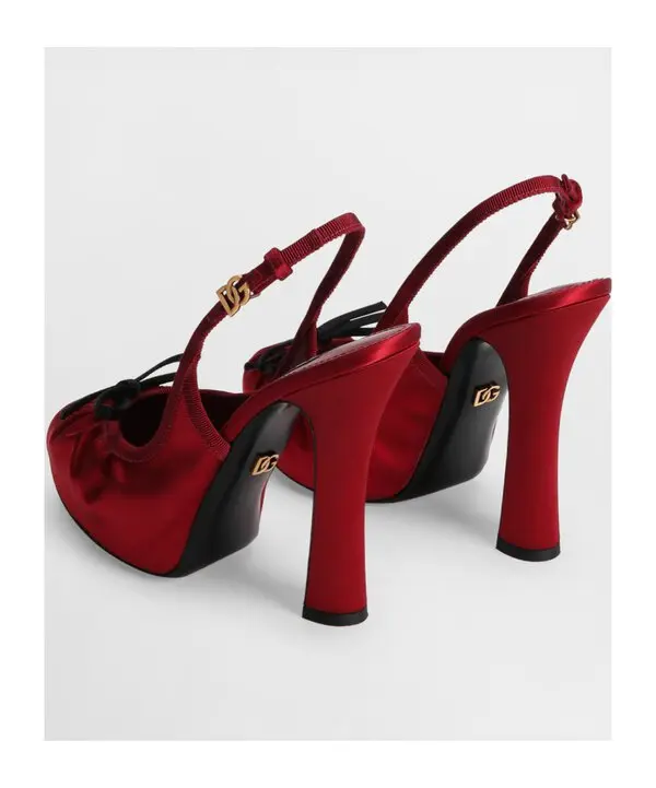Dolce & Gabbana Satin Slingback Pumps With Bow Detailing - Red