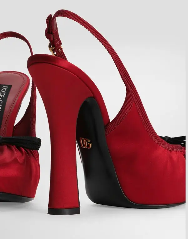 Dolce & Gabbana Satin Slingback Pumps With Bow Detailing - Red