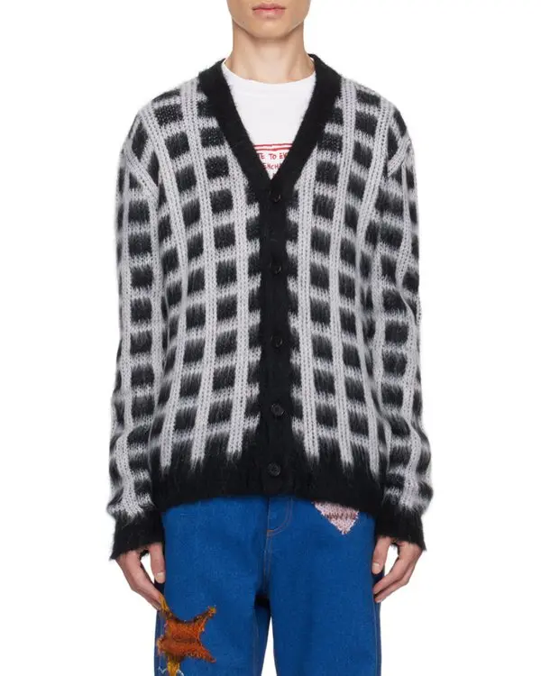 Marni Brushed Check Fuzzy Wuzzy Cardigan