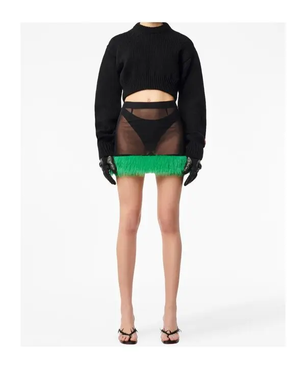 Heron Preston Sheer Fringe Trim Mini Skirt