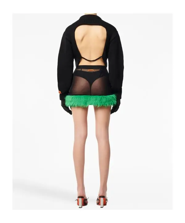 Heron Preston Sheer Fringe Trim Mini Skirt
