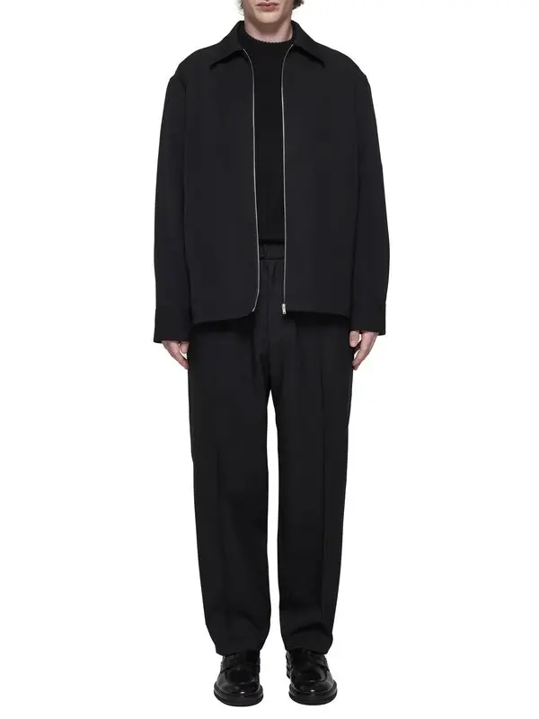 JIL SANDER Zip-up Gabardine Shirt - Black