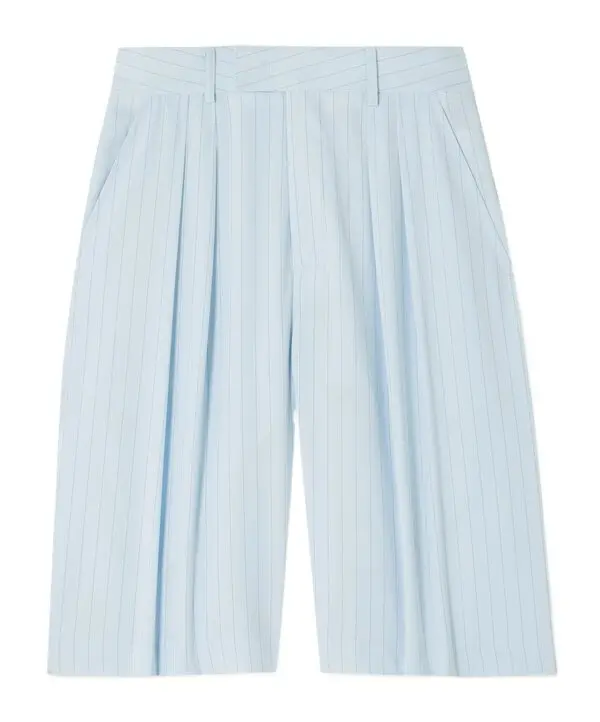 THE FRANKIE SHOP Vivian Pleated Pinstripe Shorts - Blue